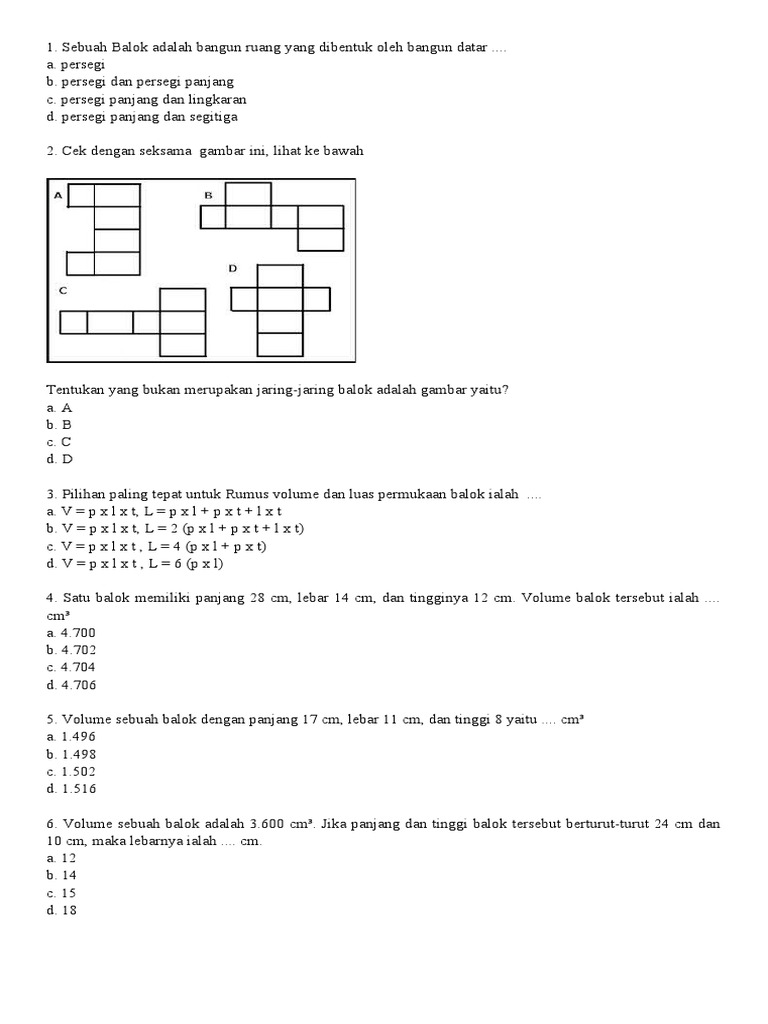 Soal Bangun Ruang Kls 5 | PDF