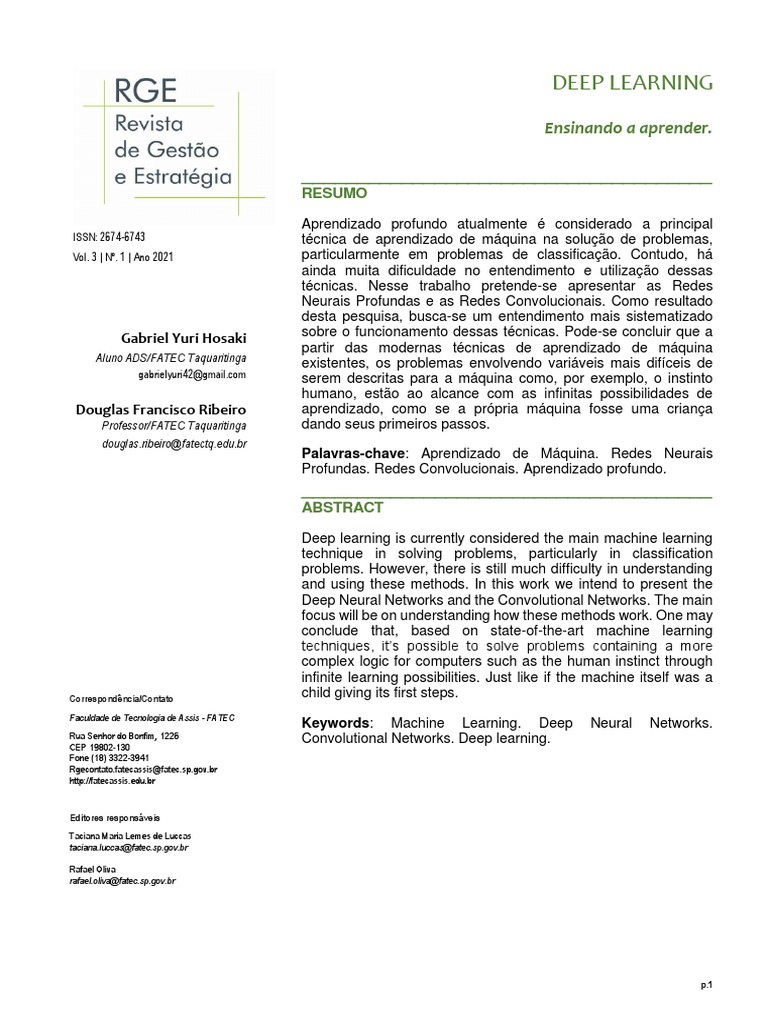Deep Learning | PDF | Aprendizagem profunda | Aprendizado de máquina