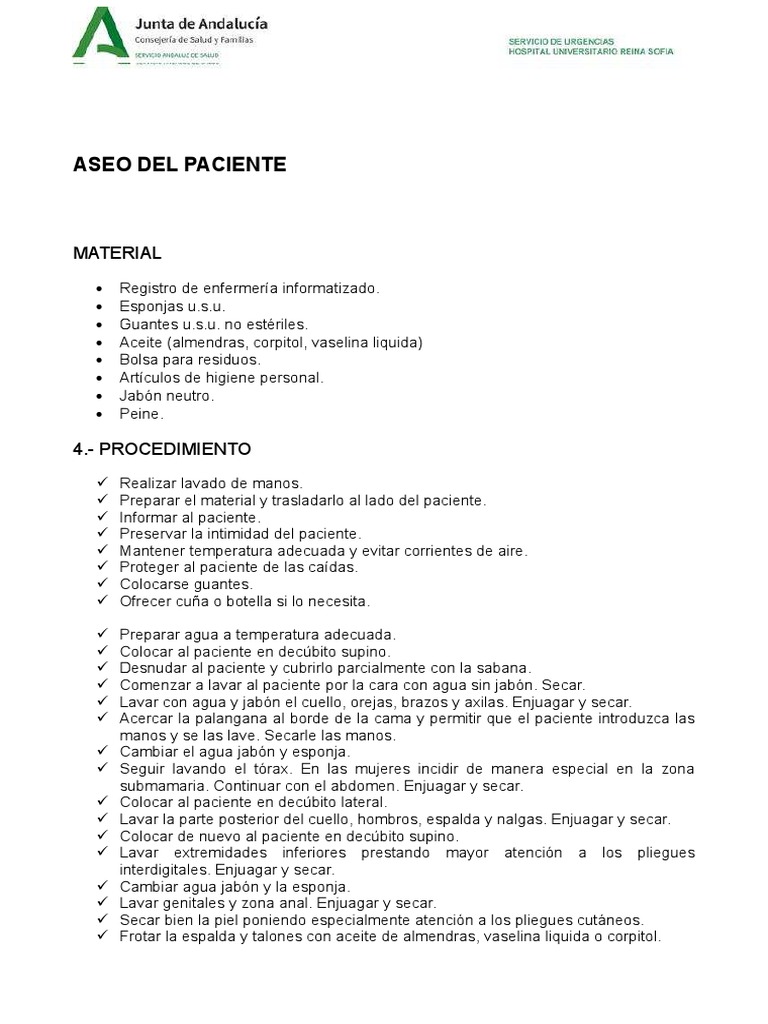 Aseo Del Paciente | PDF | Lavado de manos