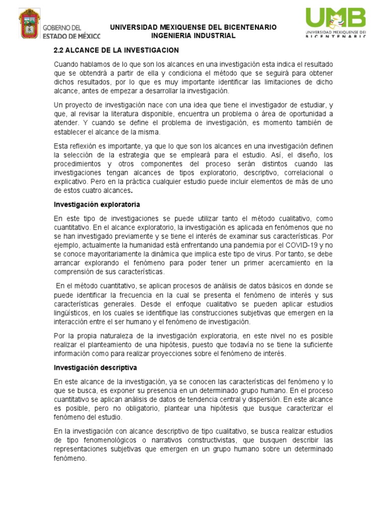 2.2 Alcances de La Investigacion | PDF | Hipótesis | Metodología