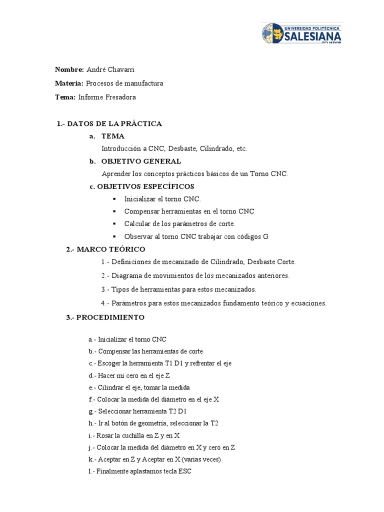 Informe CNC 1 | PDF | Control numerico | Herramientas