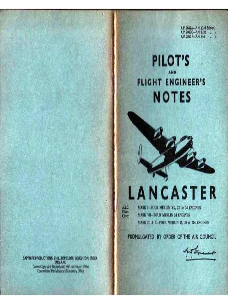 Avro Lancaster I III VII X Pilot's Notes | PDF