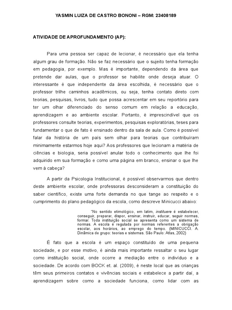 Atividade de Aprofundamento | PDF | Aprendizado | Pedagogia