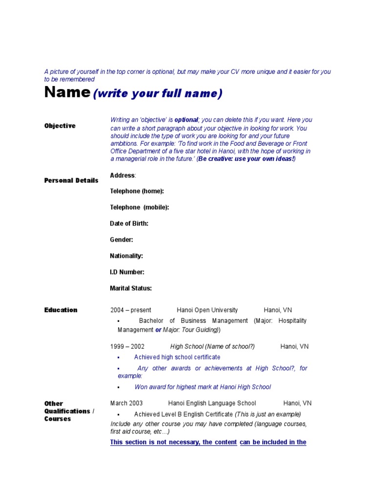 Copy Of Cv - Template (example 1) | Pdf | Communication
