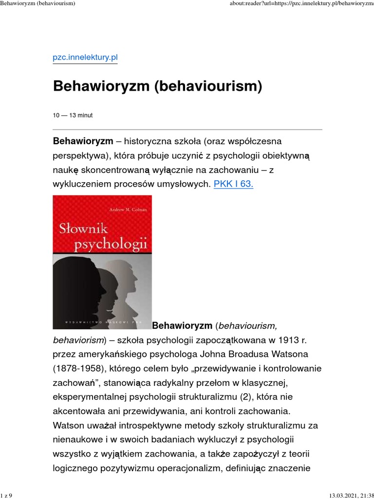 Behawioryzm (Behaviourism) | PDF