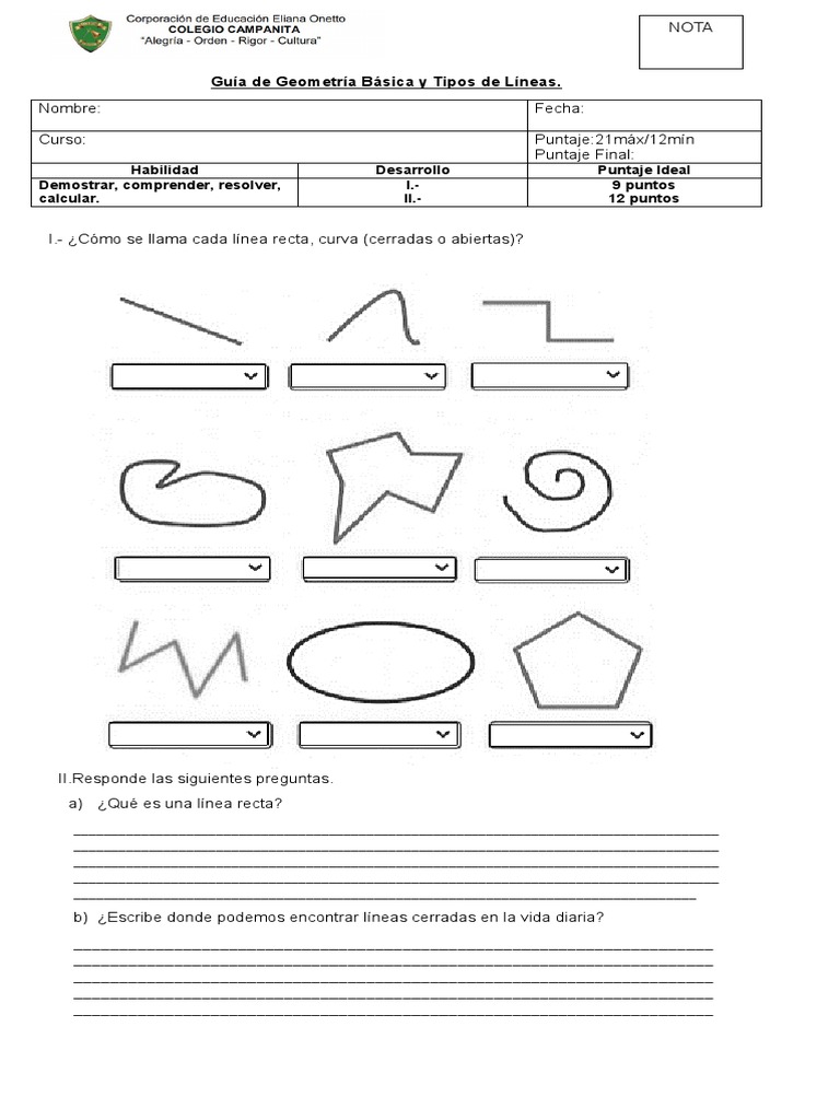 Control de Geometría Básica y Tipos de Líneas | PDF
