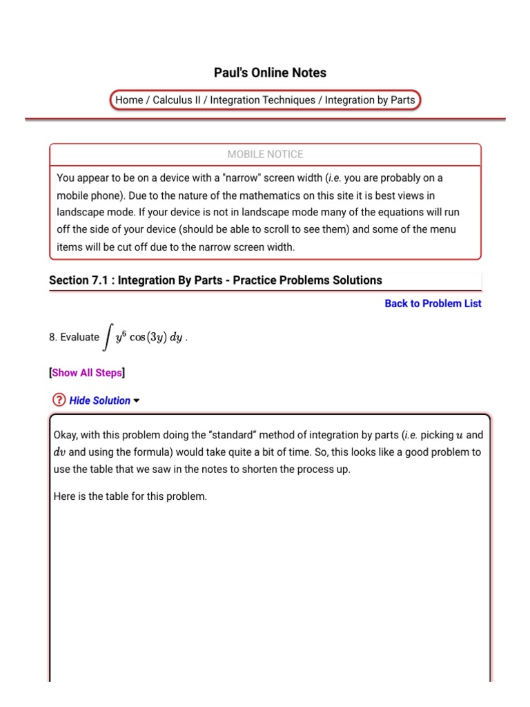 Calculus II - Integration by Parts | PDF | Integral | Mathematical Objects