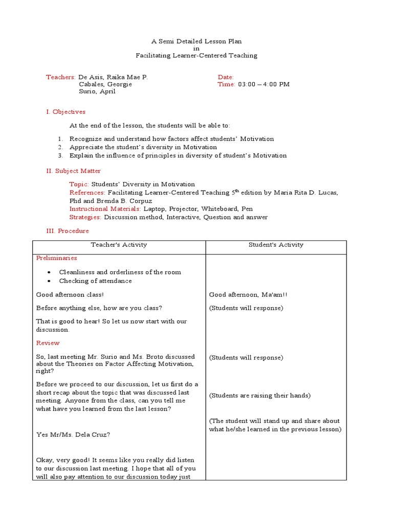 Semi Detailed Lesson Plan in FLCT - XXXXXXfinaaal | PDF | Motivation | Motivational