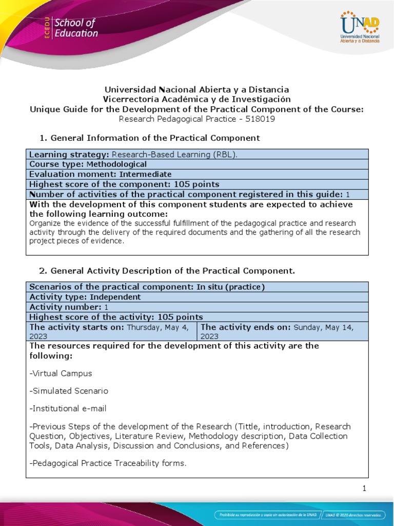 Activities Guide For The Development of The Practical Component and Evaluation Rubric - Unit 3 ...