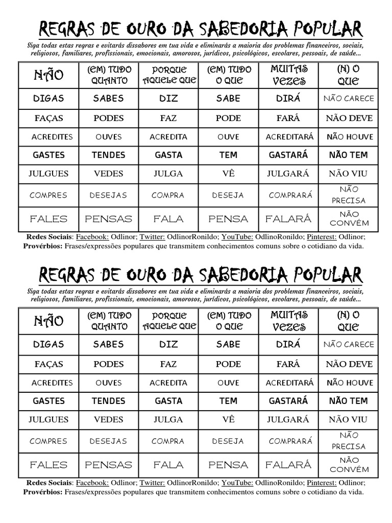 Regras de Ouro Da Sabedoria Popular Prov | PDF
