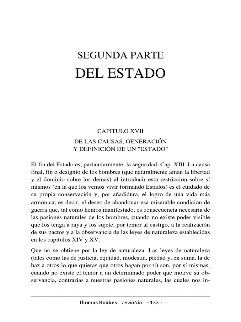 Causas y Definición del Estado según Hobbes | PDF | Libertad | Soberanía