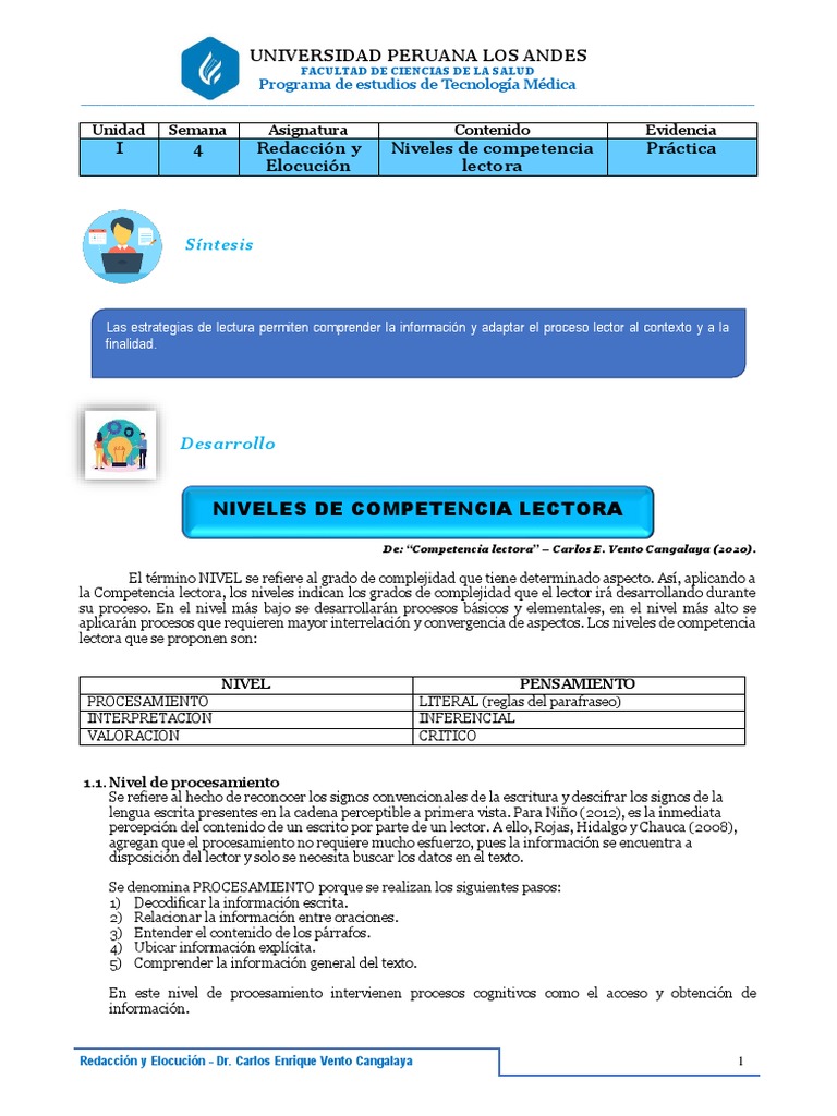 4 Niveles de Competencia Lectora | PDF | Aprendizaje | Perú