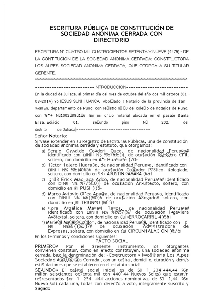 Wiac - Info PDF Escritura de Constitucion de Sociedad Anonima Cerrada Con Directorio PR | PDF ...