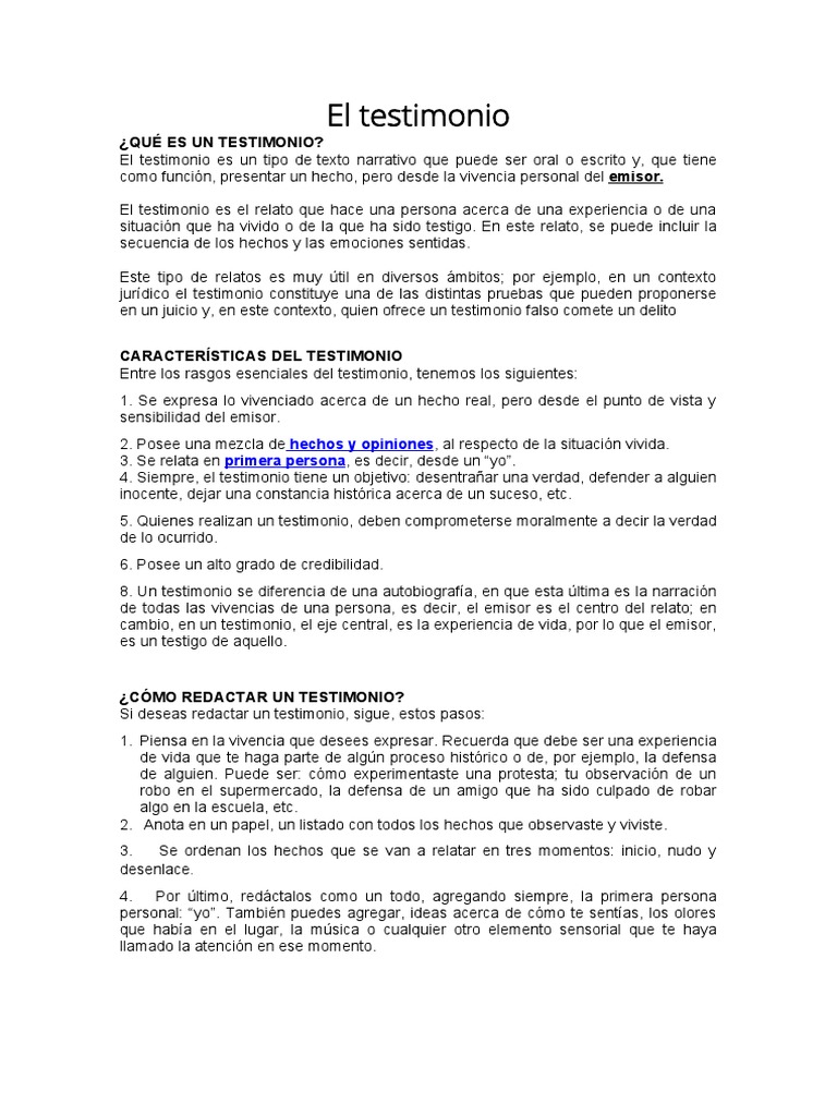 El Testimonio Pdf Testimonio Experiencia