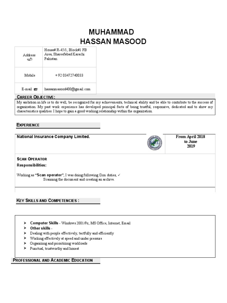 Resume of Muhammad Hassan Masood | PDF | Career & Growth