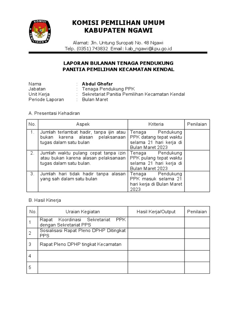 Laporan Kinerja TP PPK-1 | PDF