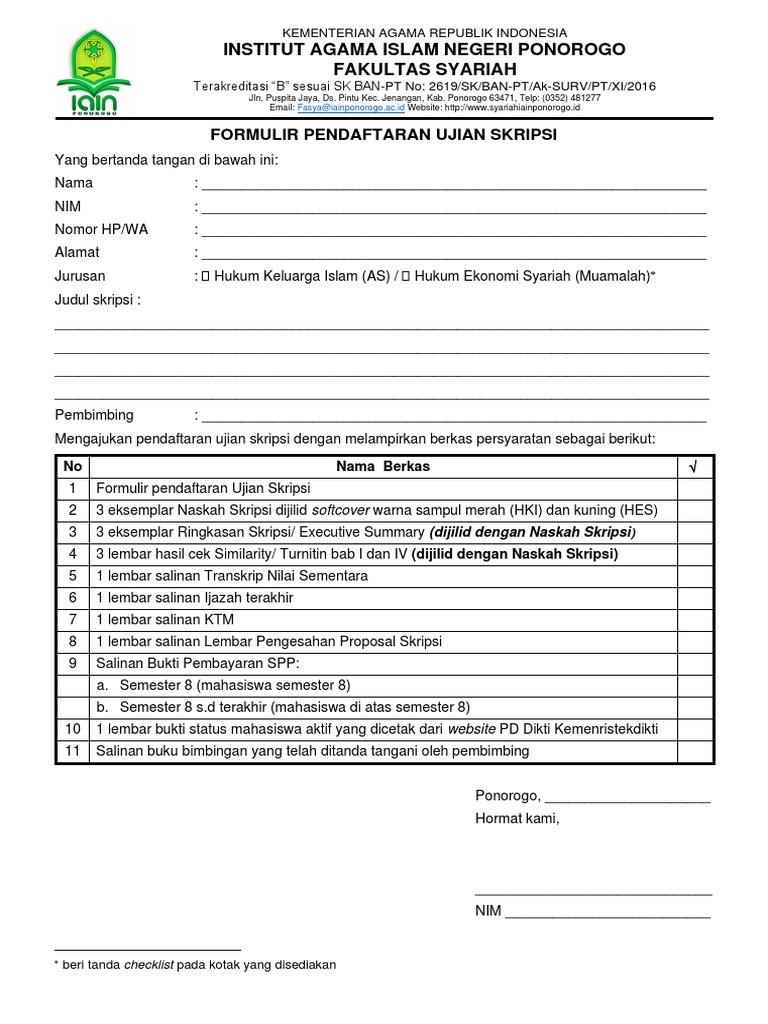 Formulir Pendaftaran Ujian Skripsi | PDF