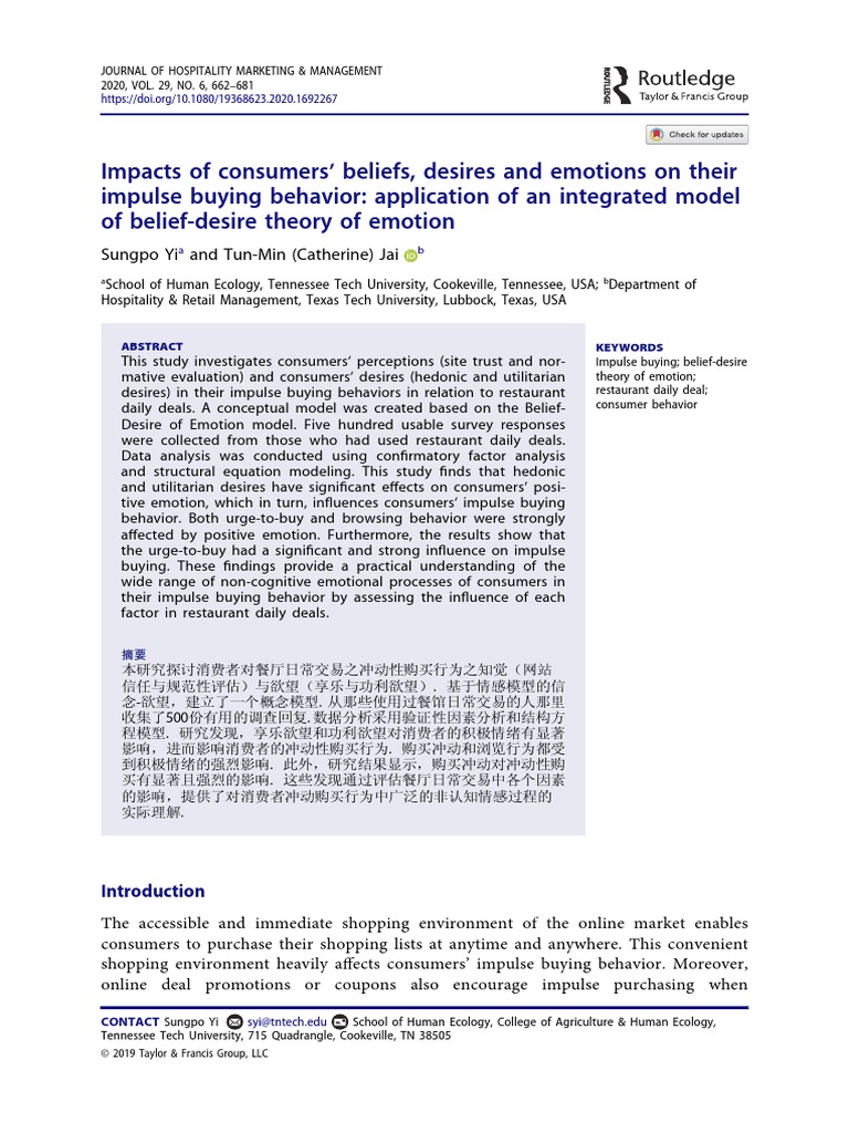 Mpacts of Consumers' Beliefs, Desires and Emotions On Their Impulse ...