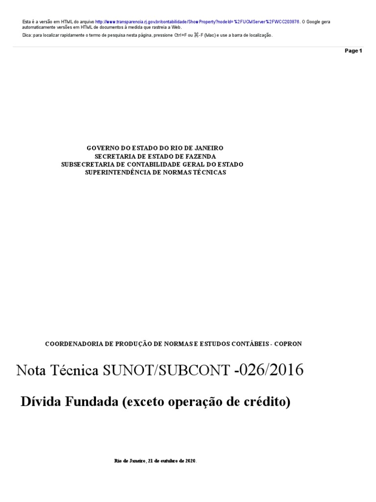 Nota Técnica sobre Dívida Fundada RJ | PDF | Contabilidade | Economia ...