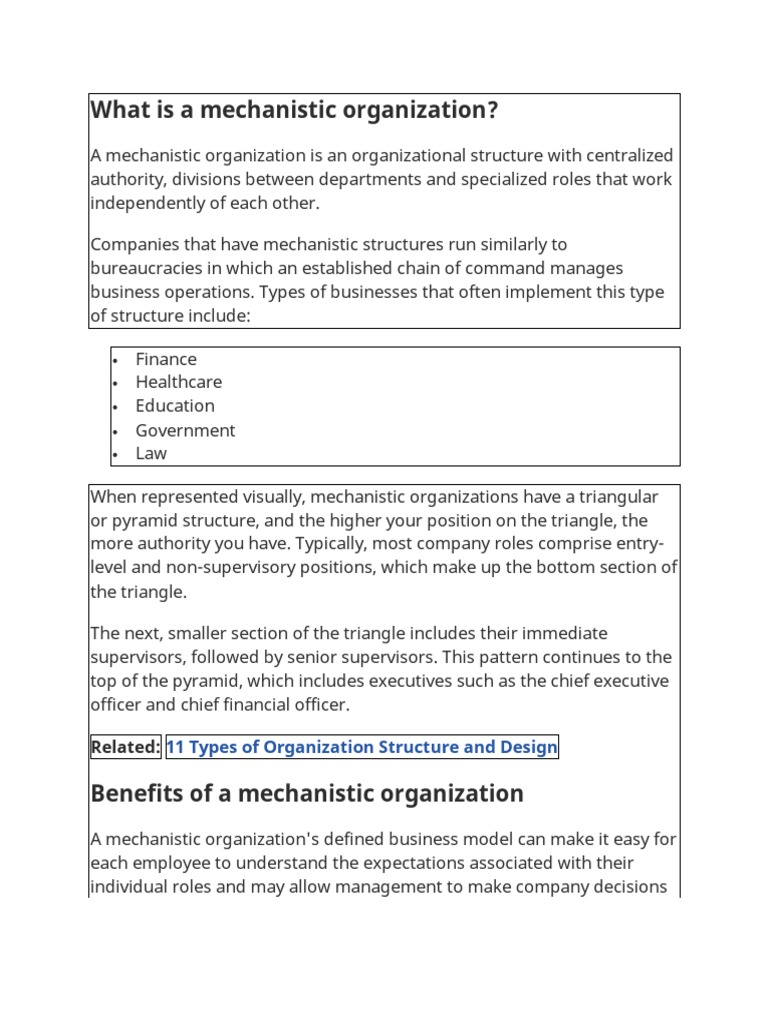 What Is A Mechanistic Organization | PDF | Employment | Leadership