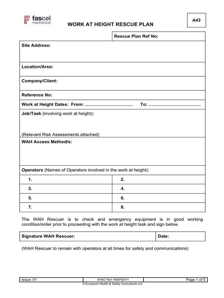 A43 Fascel Working at Height Rescue Plan | PDF | Emergency Department ...