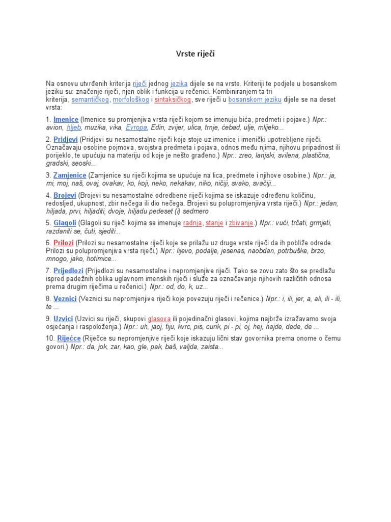 Vrste Riječi | PDF