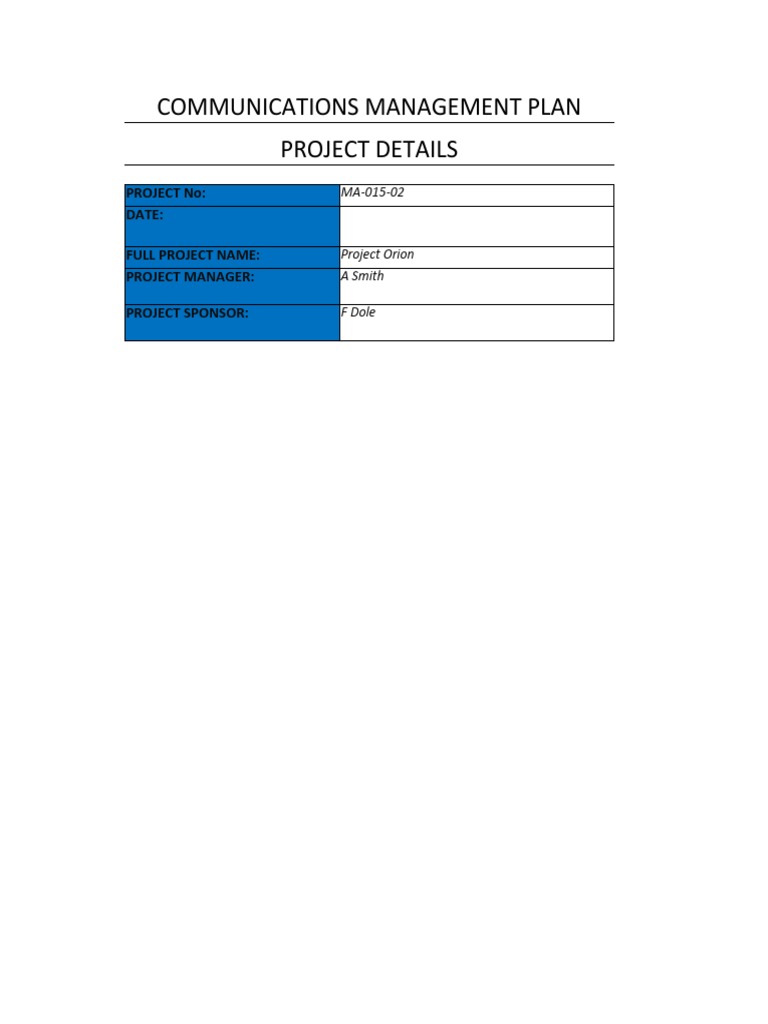 Project Orion Communications Plan | PDF | Project Management | Websites