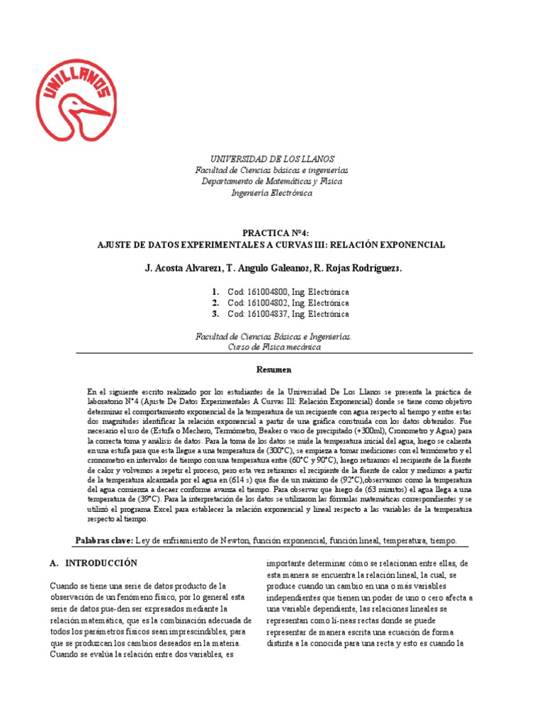 Ajuste Exponencial de Temperatura en Agua | PDF | Medición | Funcion ...