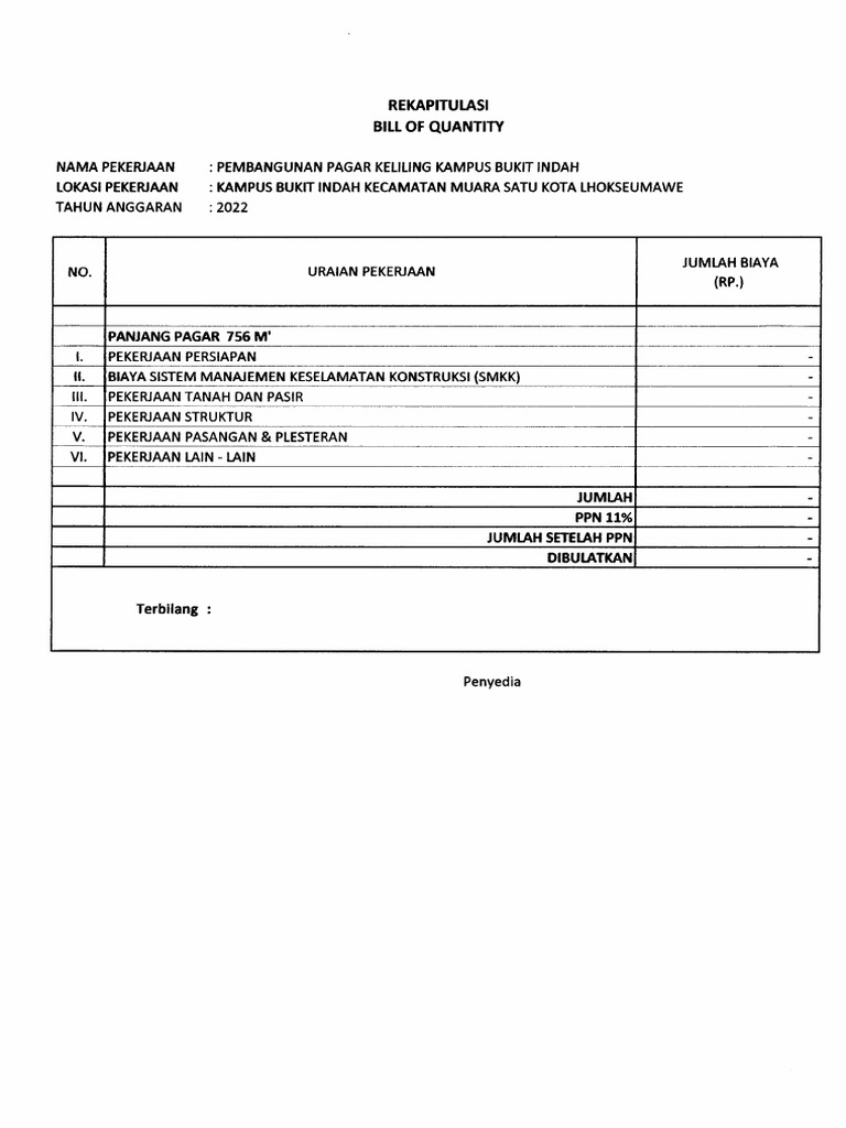 Boq Pembangunan Pagar Keliling Bi | PDF