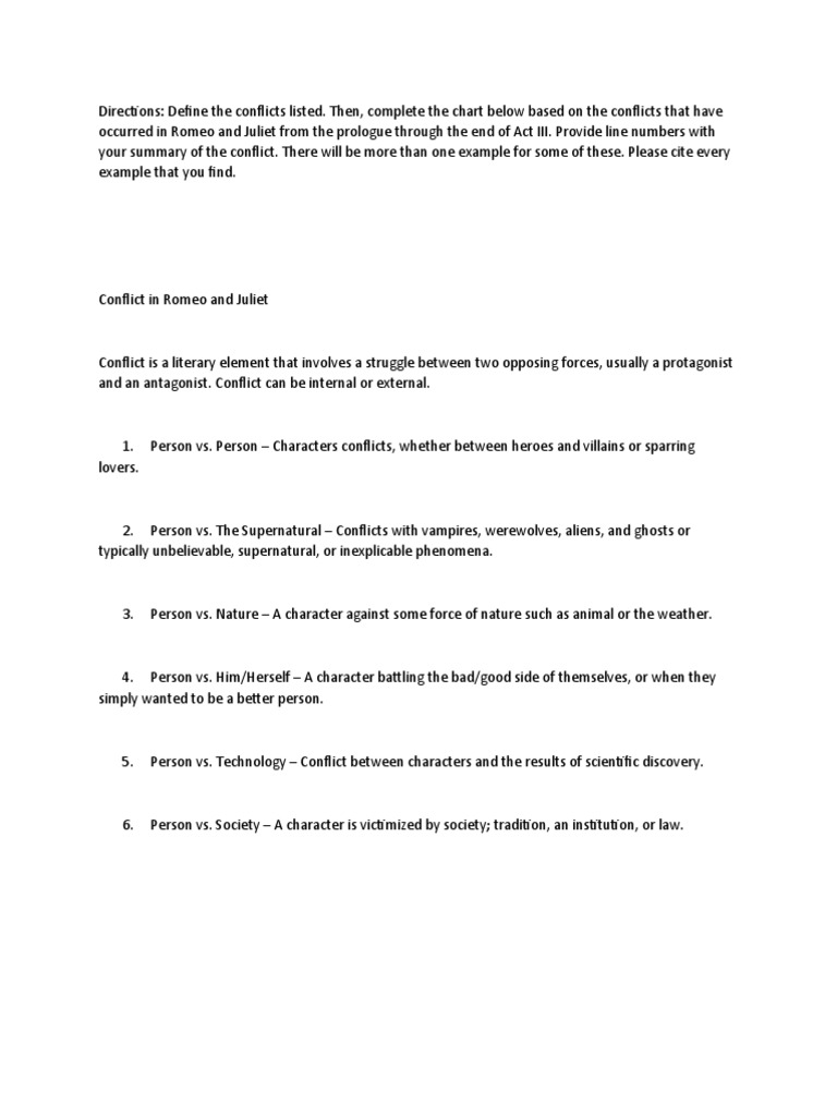 Romeo and Juliet Conflict | PDF | Characters In Romeo And Juliet ...
