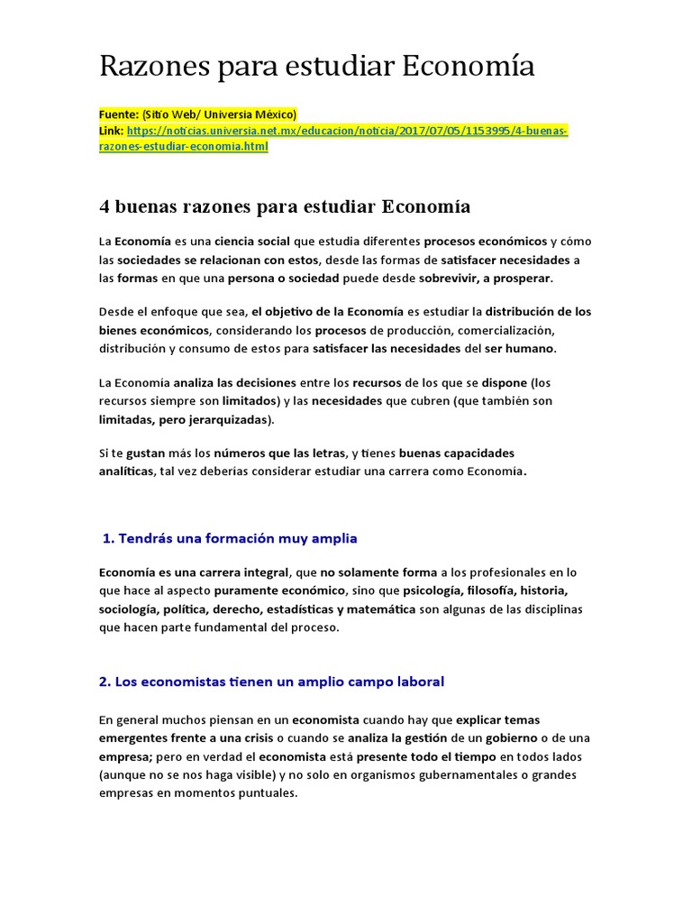 4 razones para estudiar Economía | PDF | Ciencias económicas | Economista