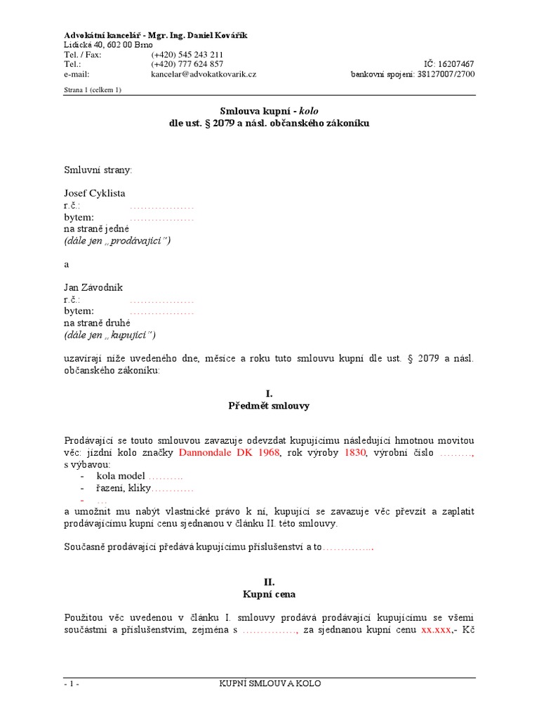 376 Smlouva Kupni Kolo 1 | PDF