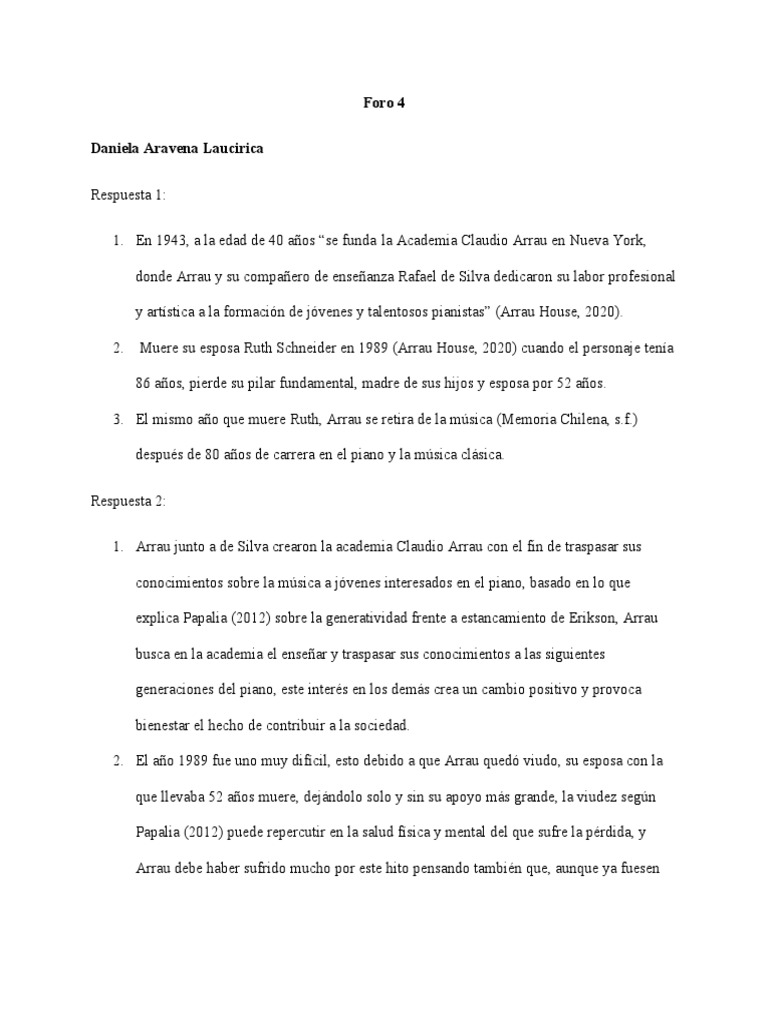 Trayectoria Vital Claudio Arrau Foro 3 Por Daniela Aravena | PDF | Adultos