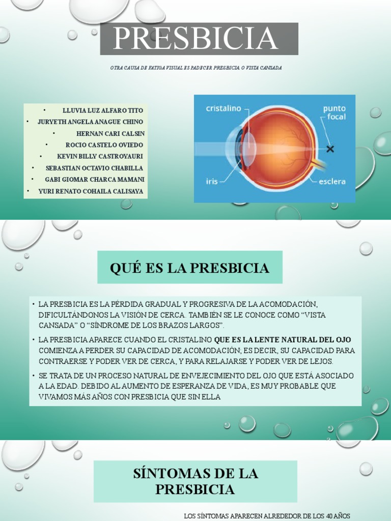 Presbicia: Causas, Síntomas y Tratamiento | PDF | Ojo humano | Lentes