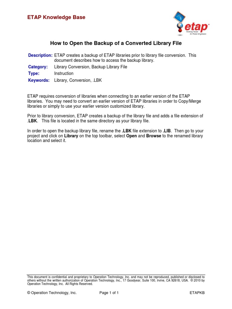 Accessing ETAP Backup Library Files | PDF