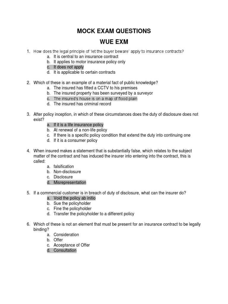 Mock Exam Questions WUE | Download Free PDF | Insurance | Reinsurance