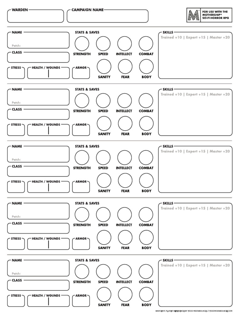 Mothership RPG - Wardens Player Reference Fillable - ToddMoonbounce | PDF