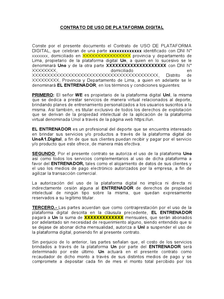 Contrato de Uso de Plataforma Digital | PDF | Propiedad