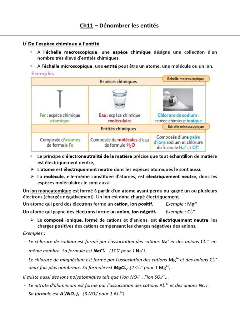 Dénombrer les Entités Chimiques | PDF | Ion | Mole (unité)