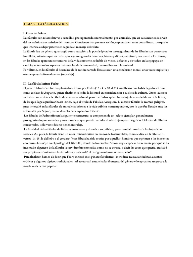 Tema Vi - La Fábula Latina | PDF | Fábula