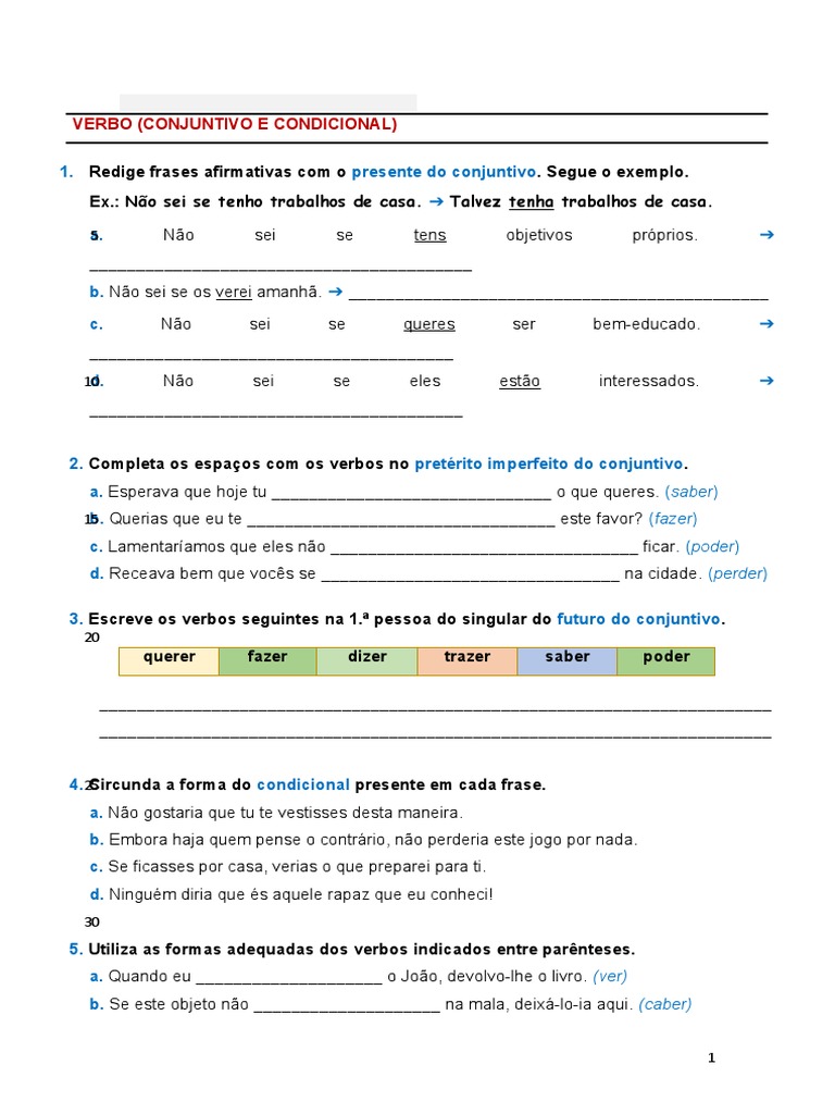 Ficha de Gramática - Condicional e Conjuntivo | PDF