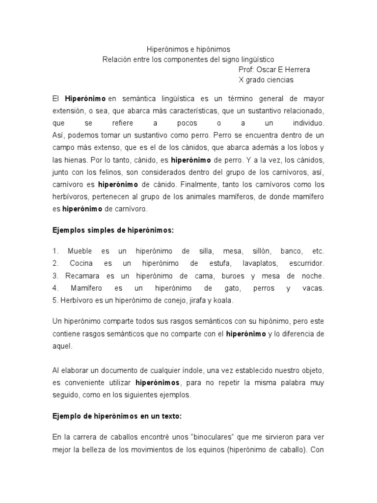 Tema Sinónimo, Antónimo, Hiperónimo, Hipónimo | PDF