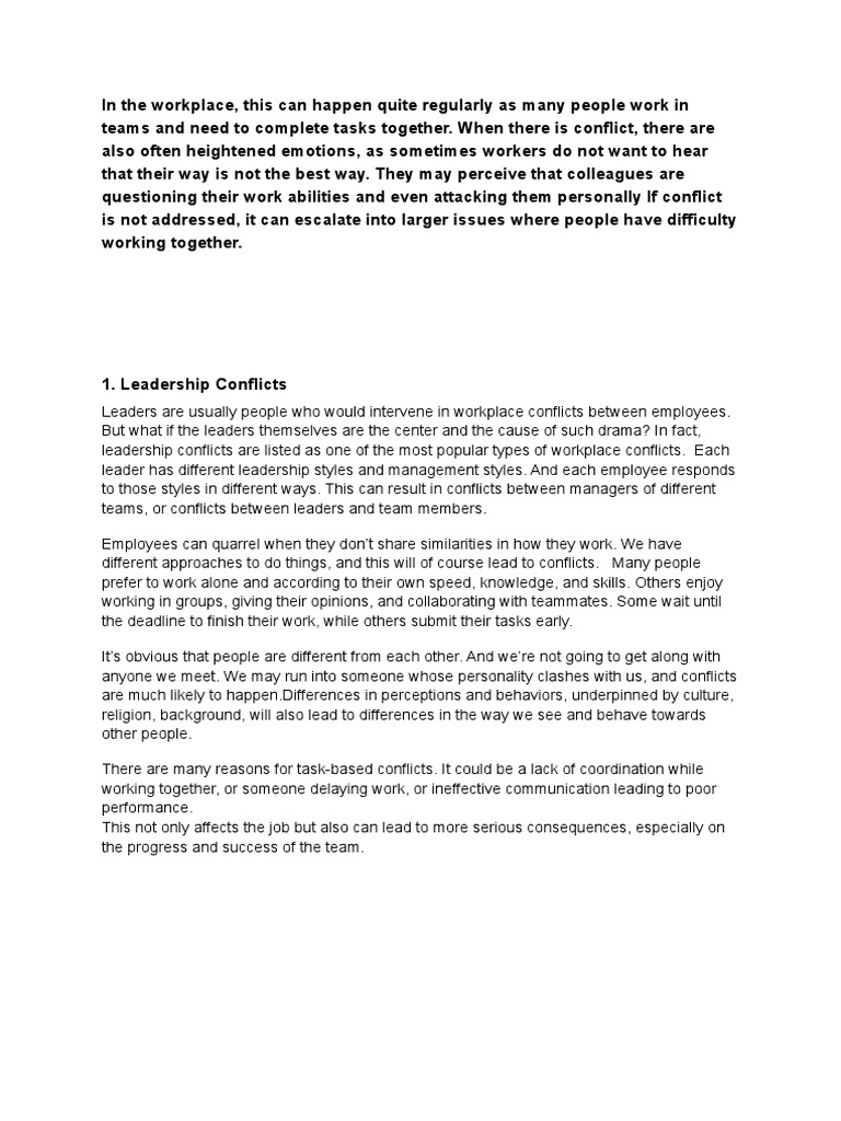 Conflicts in the workplace | PDF | Leadership | Psychological Concepts