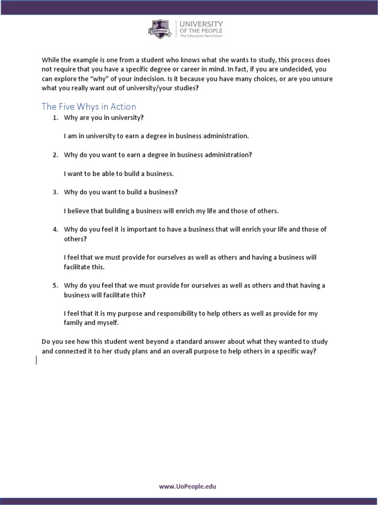 The Five Whys in Action: WWW - Uopeople.Edu | PDF | Career & Growth ...