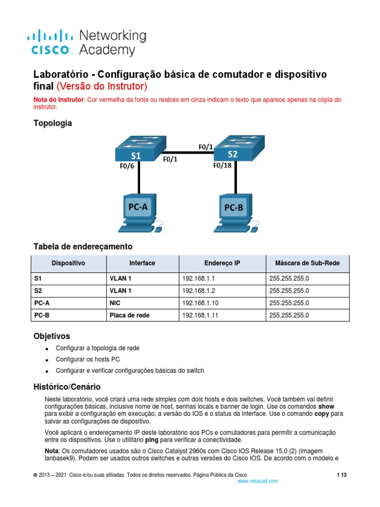 2.9.2 Lab - Basic Switch and End Device Configuration - ILM | PDF | Rede de computadores ...