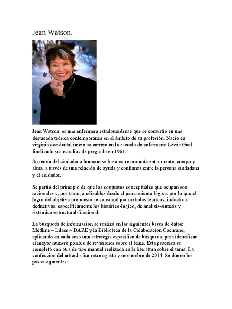 Teoría del Cuidado Humano de Jean Watson | PDF | Teoría | Enfermería