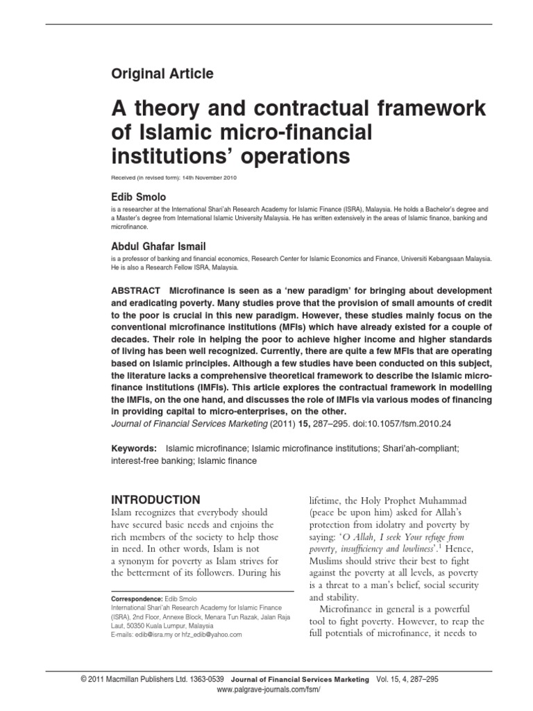 A Theory and Contractual Framework of Islamic Micro-Financial ... A Theory and Contractual Framework of Islamic Micro-Financial ...