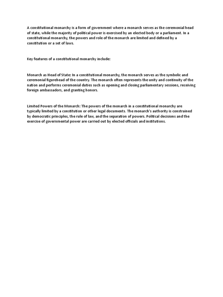 Key Features of Constitutional Monarchy | PDF