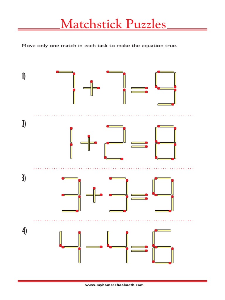 Matchstick Puzzle Solutions Guide | PDF