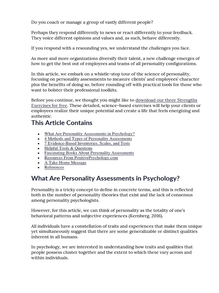 Personality Assessments 10 Best Inventories, Tests, & Methods | PDF ...